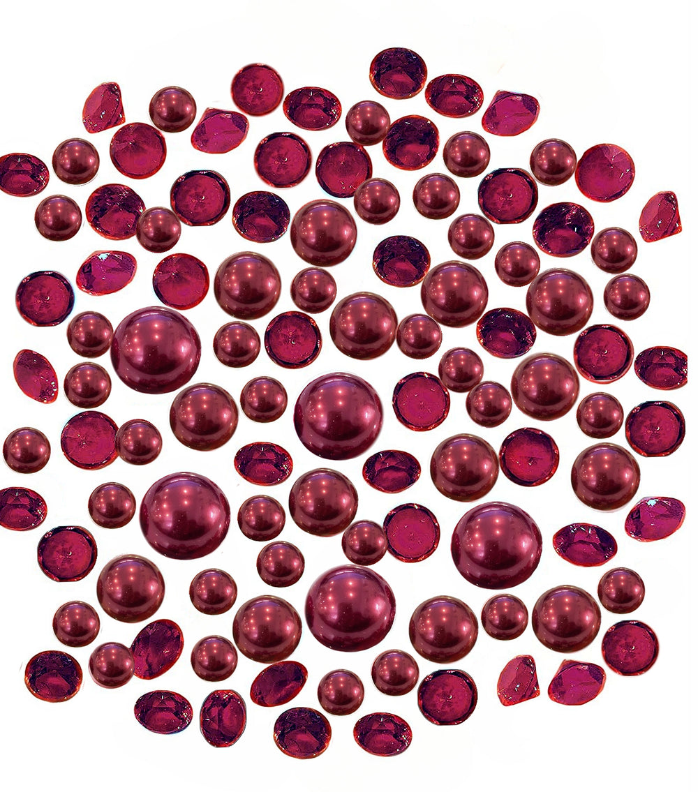 100 Floating Burgundy Pearls with Sparkling Gems- Large Sizes- Option ...