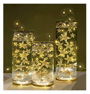 50 Floating Gold Stars-Large Sizes-Sparkling-Fills 1 Gallon of Transpa ...