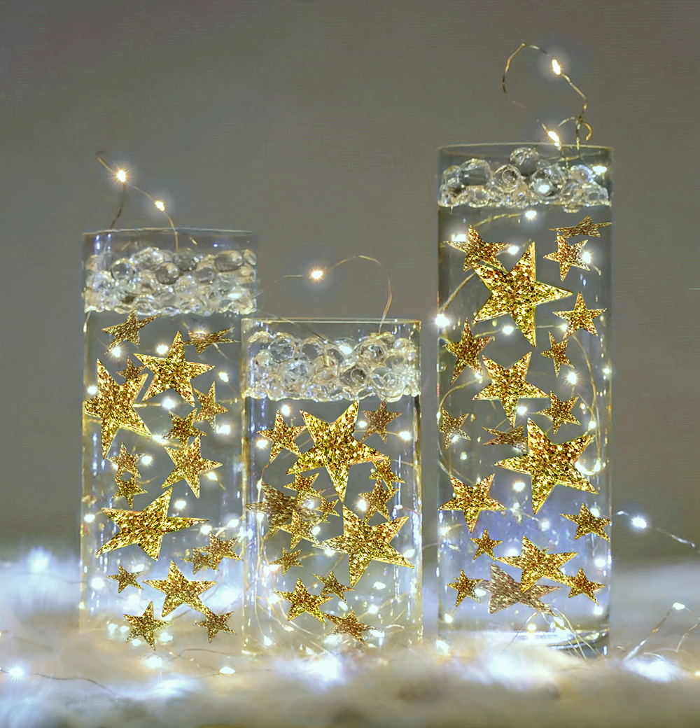 50 Floating Gold Stars-Sparkling- Large Sizes- Fills 1 Gallon of the T ...