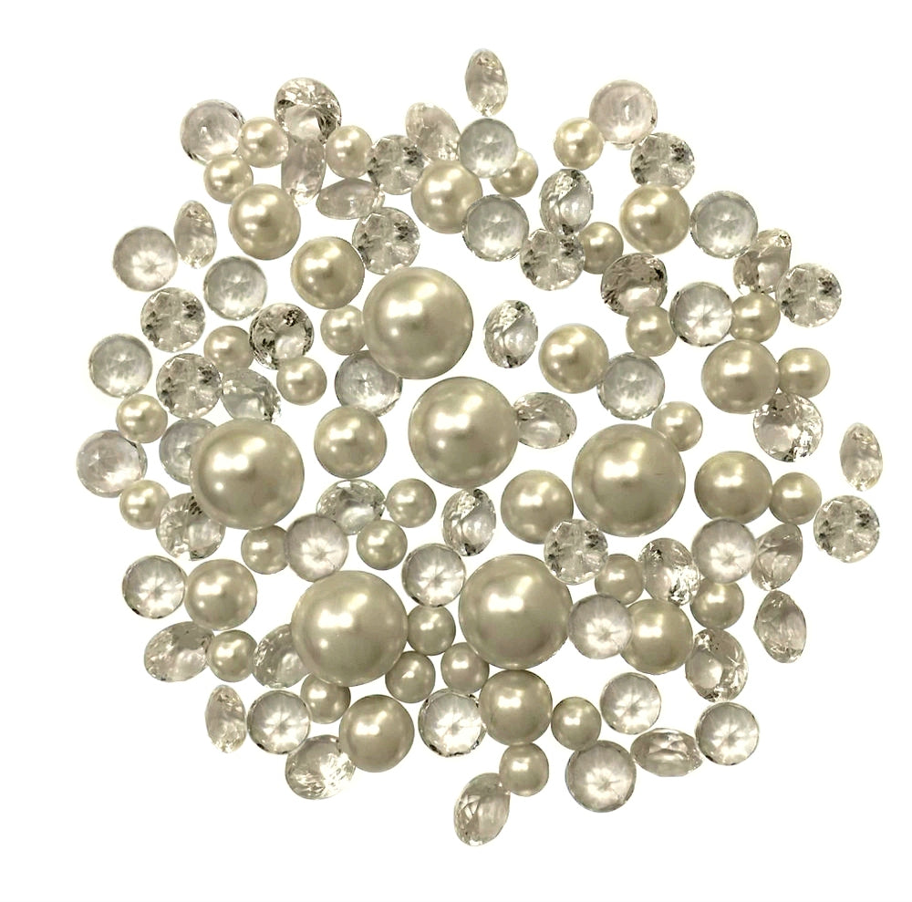 100 Floating Ivory Pearls and Matching Gems-Shiny-Jumbo Sizes-Fills 2 ...