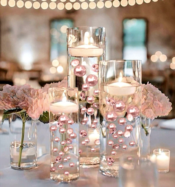 100 Floating Blush Light Pink Pearls and Matching Gems-Shiny-Jumbo ...