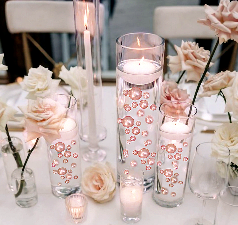 100 Floating Rose Gold Pearls & Floating Rose Gold Gems- Fills 2 Gallo ...