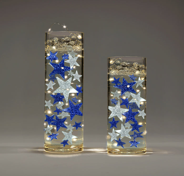 50 Floating Blue Stars-Glitter-1 Pk Fills 1 Gallon for Your Vases-Incl ...