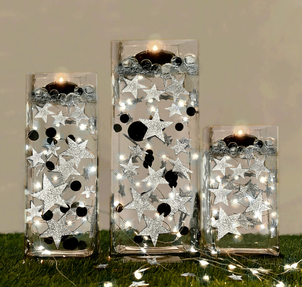 50 Floating Silver Stars Glitter-Fills Gallons for Your Vases With Tra ...