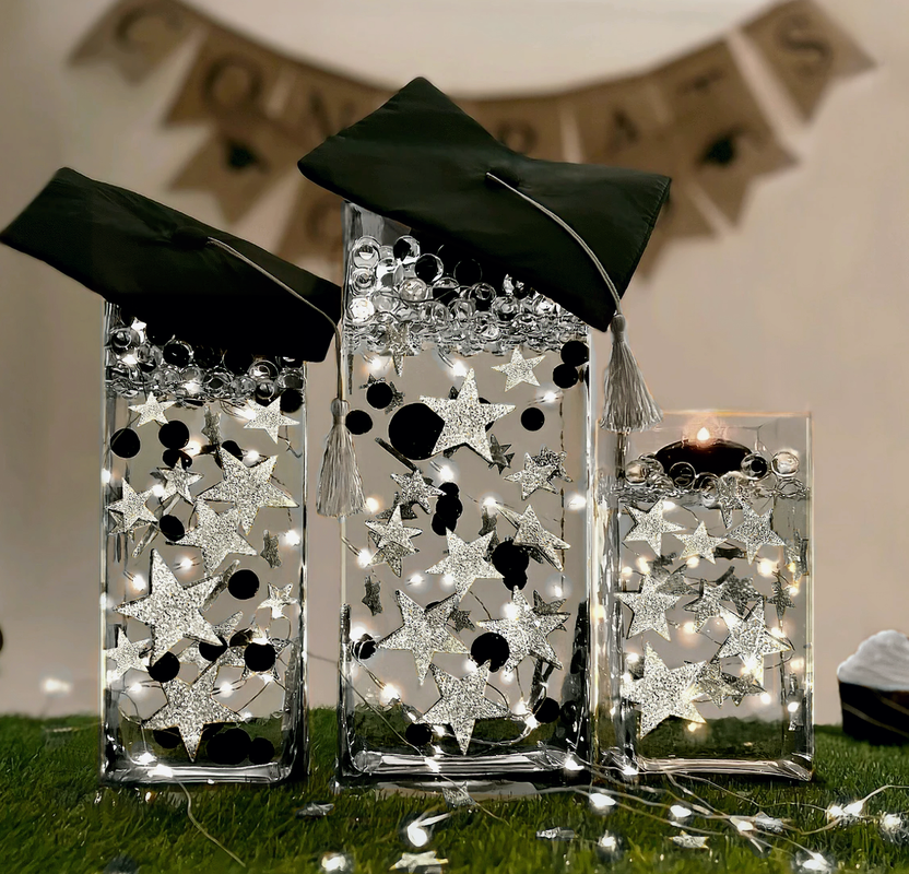 50 Floating Silver Stars Glitter-Fills Gallons for Your Vases With Tra ...