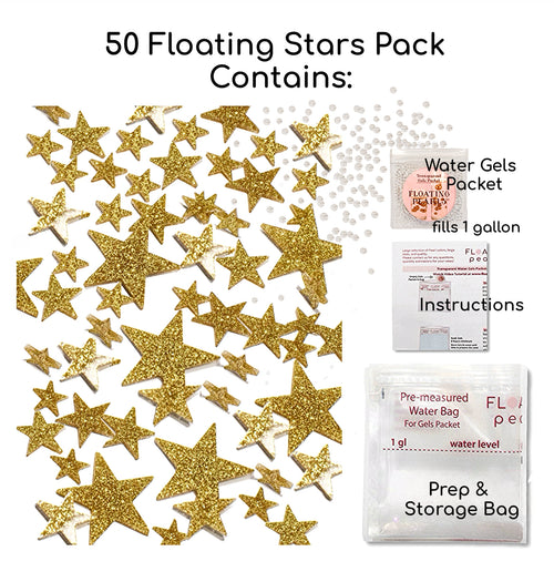 50 Floating Gold Stars- Sparkling- Large Sizes- Fills 1 Gallon of the ...