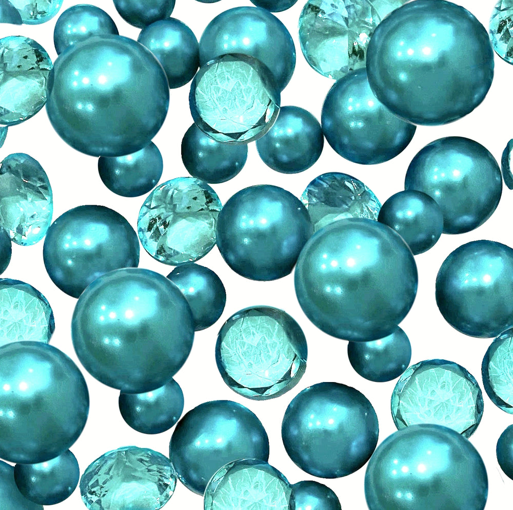 100 Floating Turquoise Blue/Teal Pearls and Matching Gems-Fills 2 Gall ...