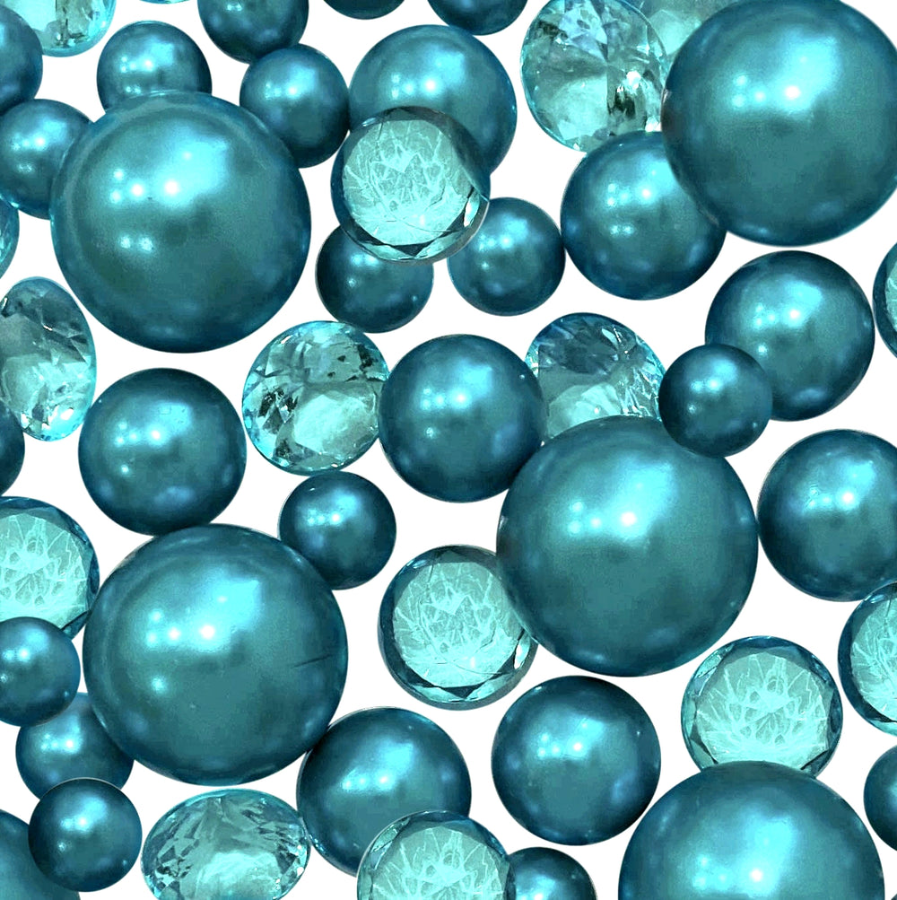 100 Floating Turquoise Blue/Teal Pearls and Matching Gems-Fills 2 Gall ...
