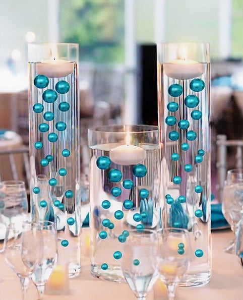 100 Floating Turquoise Blue/Teal Pearls and Matching Gems-Fills 2 Gall ...
