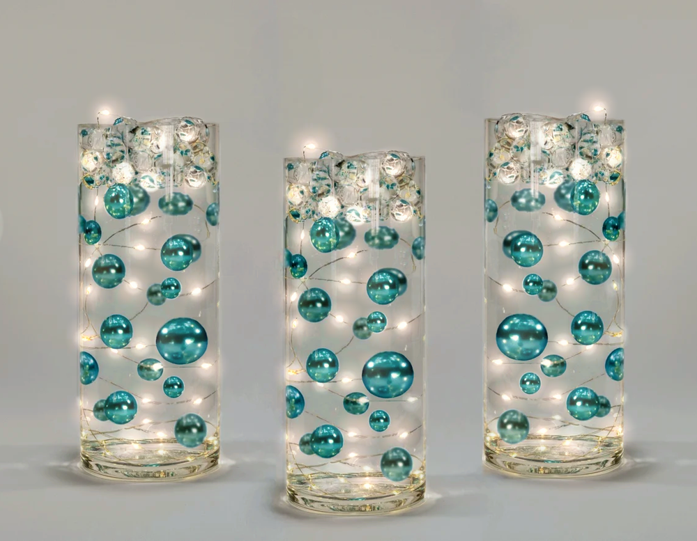 100 Floating Turquoise Blue/Teal Pearls and Matching Gems-Fills 2 Gall ...