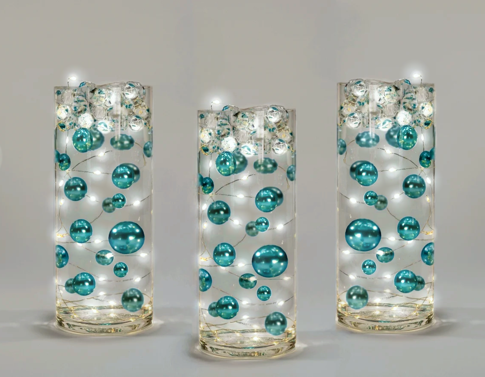100 Floating Turquoise Blue/Teal Pearls and Matching Gems-Fills 2 Gall ...