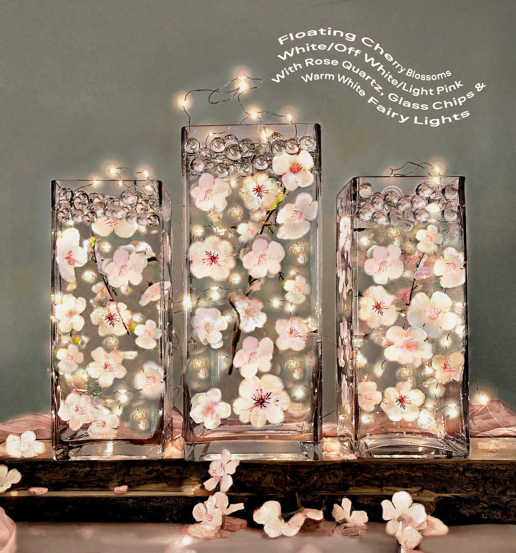 60 Floating Ivory White Light Pink Cherry Blossoms Flowers- Matching P ...