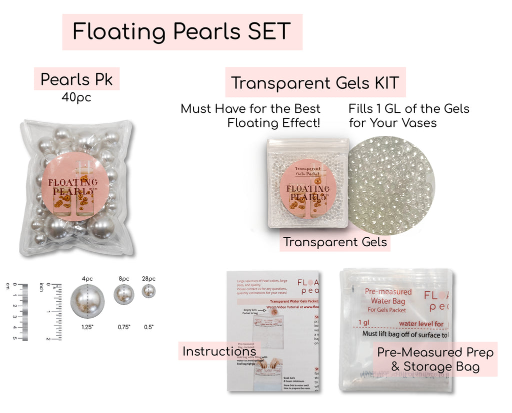 1 GL Floating Glitter Silver Pearls - Including Water Gels & Kit for t ...