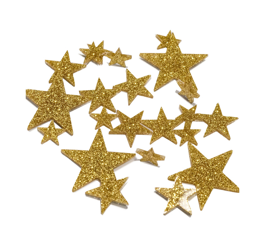 50 Floating Gold Stars-Sparkling-Large Sizes-Fills 1 Gallon of the Tra ...