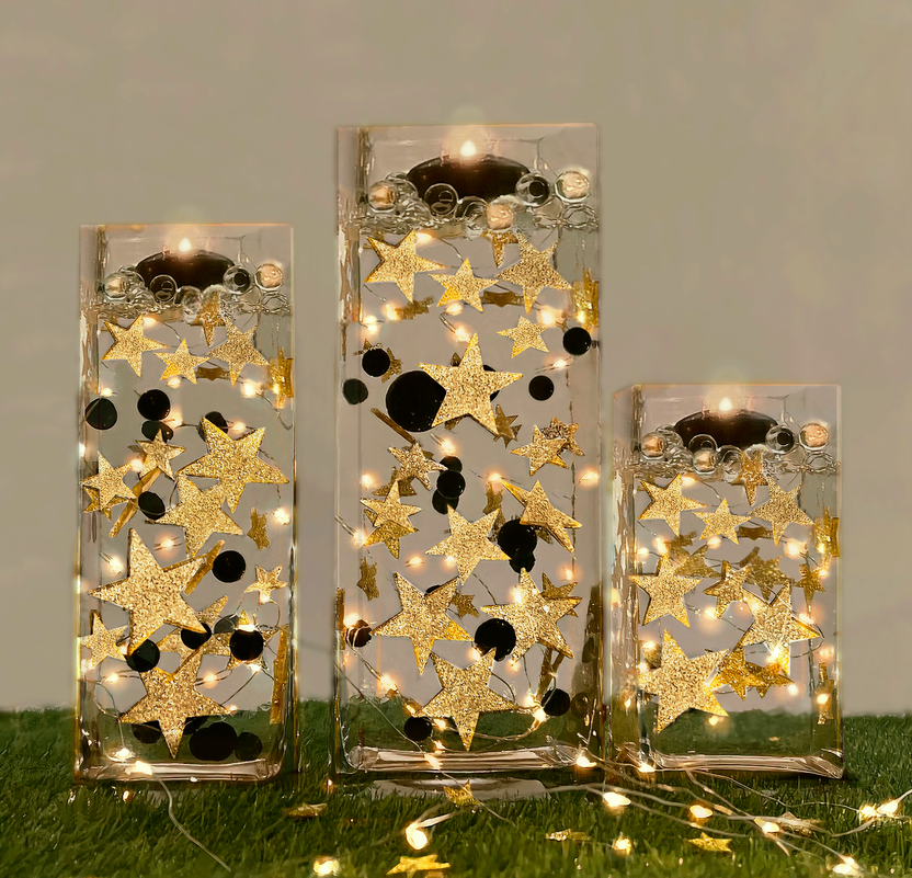 50 Floating Sparkling Gold Stars-Large Sizes-Fills 1 Gallon of Transpa ...