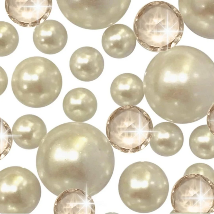 100 Floating Ivory Pearls and Ivory Gems - Large Sizes - Fills 2 Gallo ...