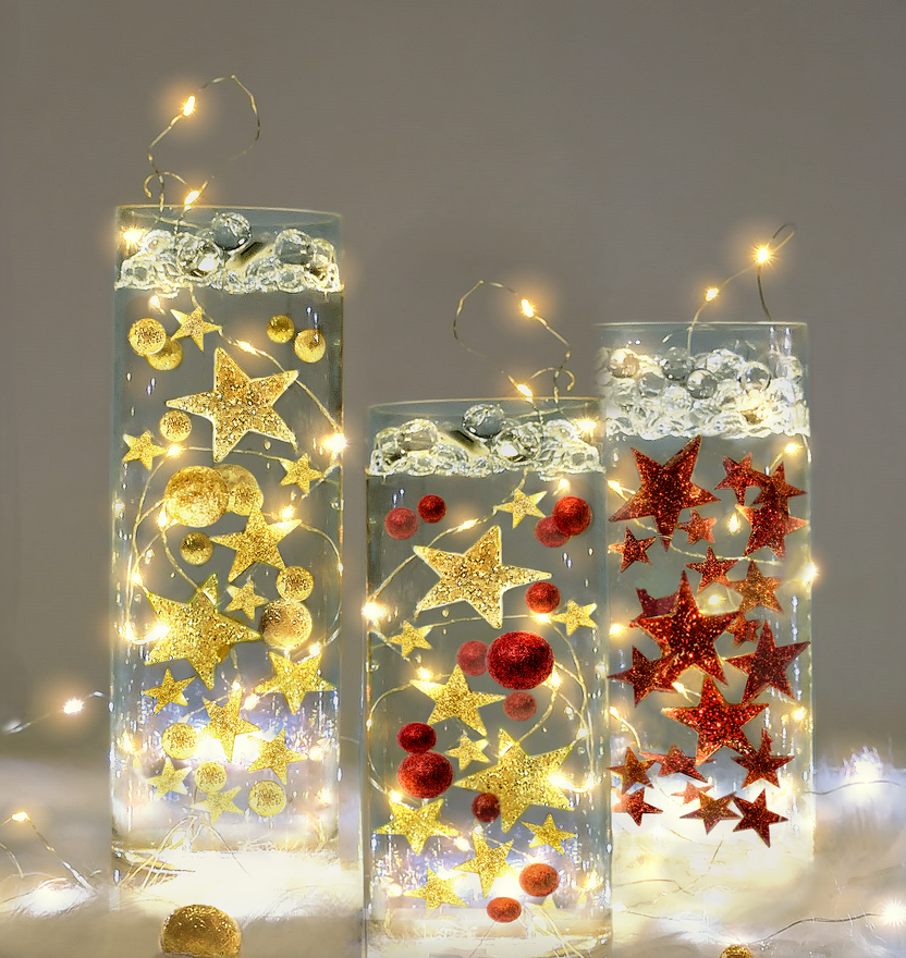 Floating Red Stars-Sparkling Large Sizes-Fills 1 Gallon for Your Vases ...