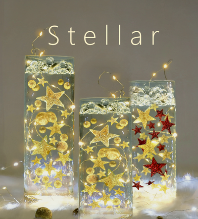 50 Floating Gold Stars-Large Sizes-Sparkling-Fills 1 Gallon of Transpa ...