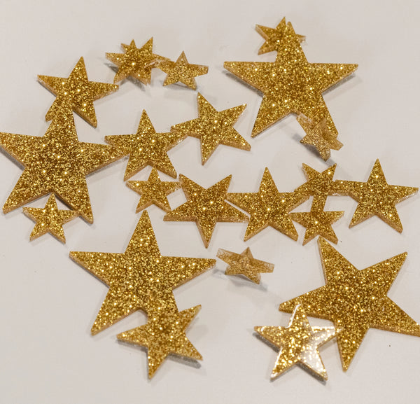 50 Floating Gold Stars-Large Sizes-Sparkling-Fills 1 Gallon of Transpa ...